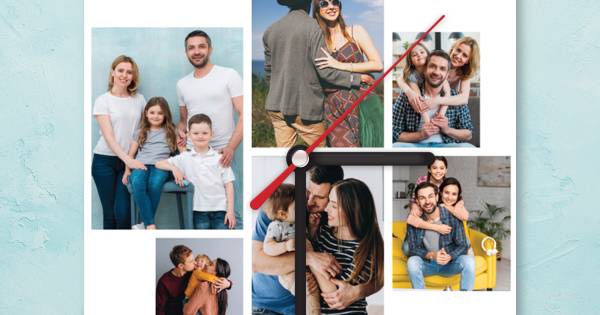 Ceas de perete patrat personalizat cu fotografiile tale
