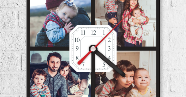 Ceas de perete patrat cu Poza de Familie